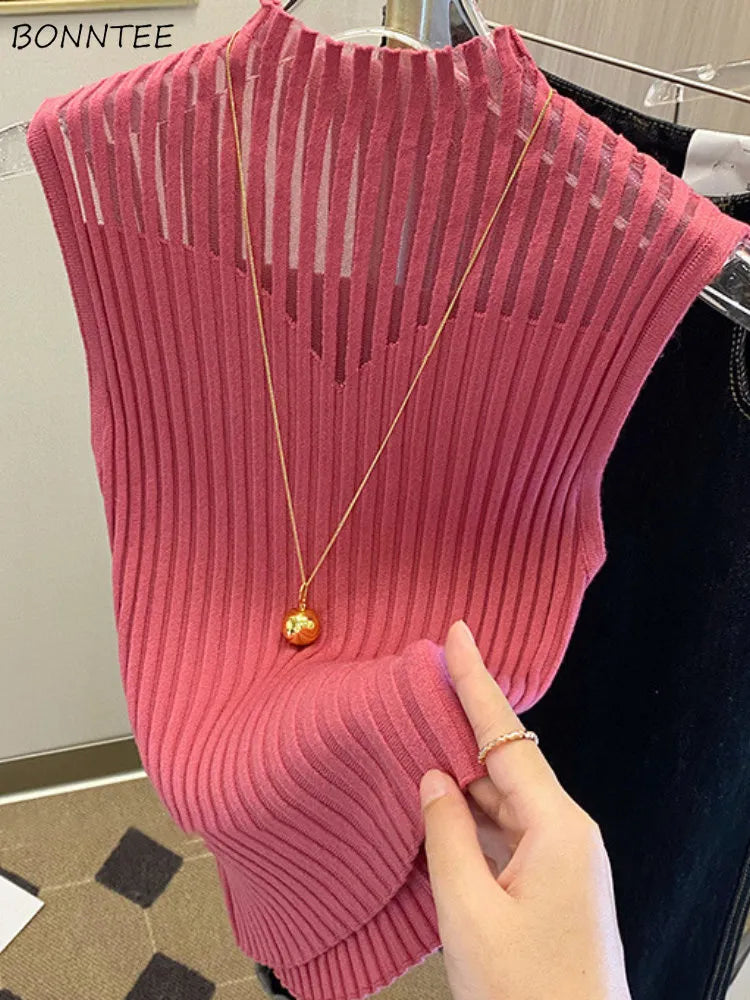 7 Colors Tanks Women Half High Collar Summer Style | Female Clothing ...